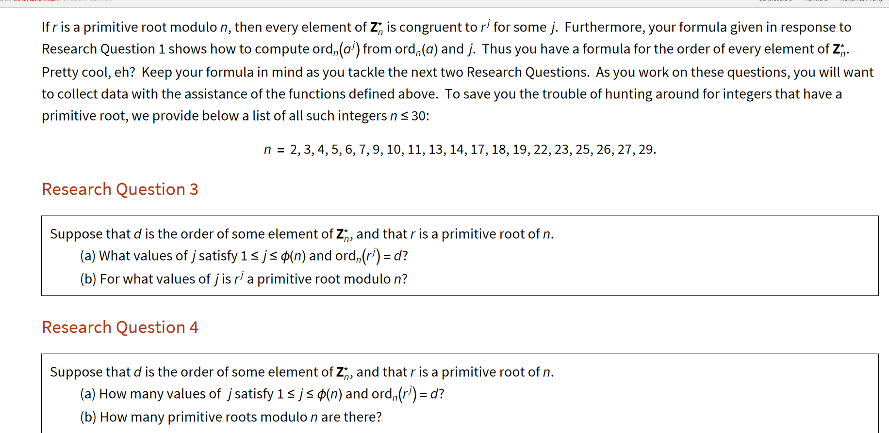 Solved If r is a primitive root modulo n, then every element | Chegg.com