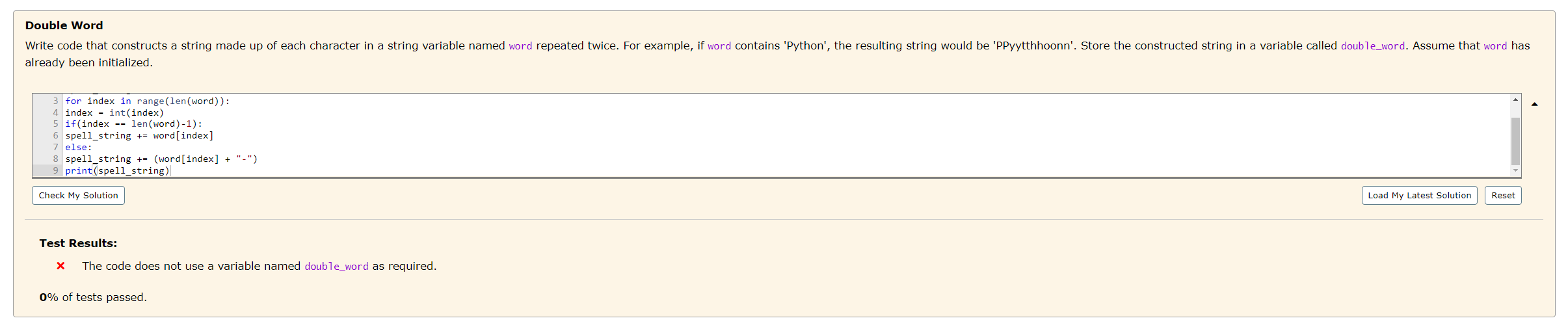 Solved Double Word Write Code That Constructs A String Made 