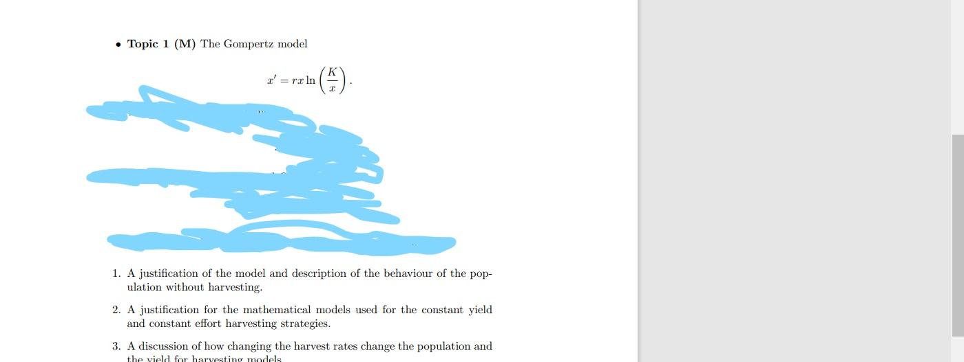 Solved - Topic 1 (M) The Gompertz model 1. A justification | Chegg.com