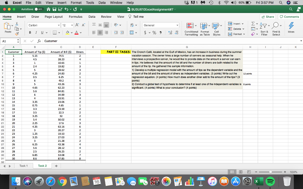 Solved Excel File Edit Tools Data Window * A1 M * )) 60% O | Chegg.com