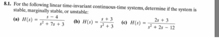 Solved 8.1. For the following linear time-invariant | Chegg.com