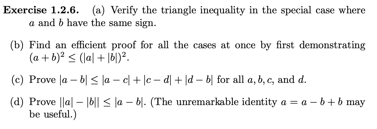 Solved Exercise 1.2.6. (a) Verify the triangle inequality in | Chegg.com
