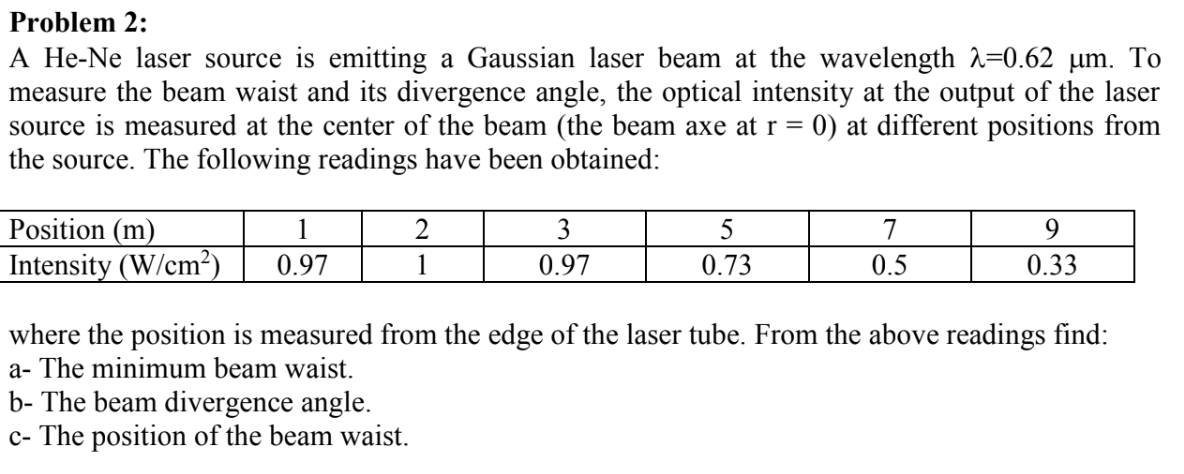 Solved Problem 2: A He-Ne laser source is emitting a | Chegg.com