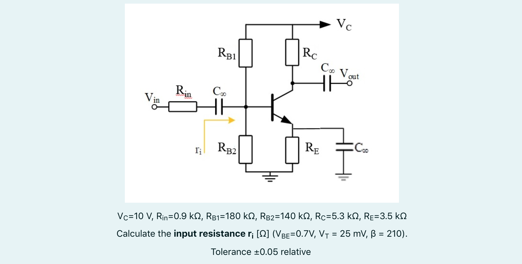 Solved Vc RBI Rc Coo out Hout Rin Co Vi li RB2 RE C. Vc=10 | Chegg.com