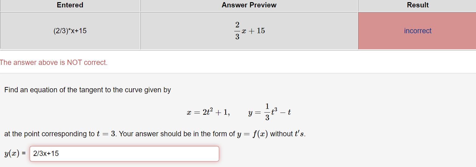 Solved The answer above is NOT correct. Find an equation of | Chegg.com
