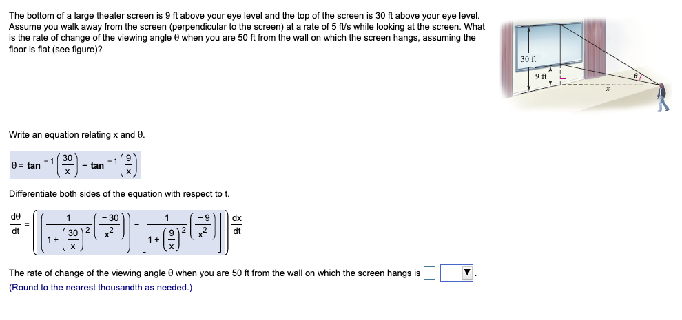 Solved The bottom of a large theater screen is 9 ft above | Chegg.com