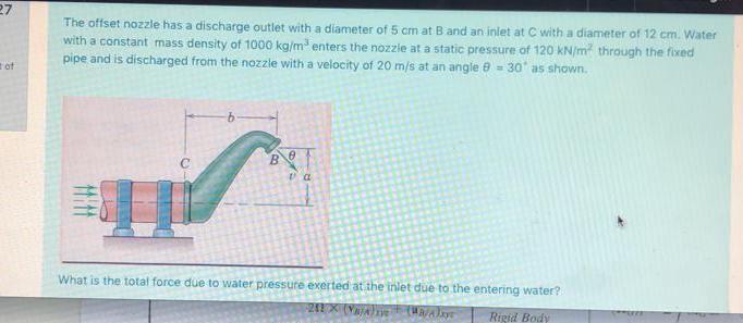 Solved 27 The offset nozzle has a discharge outlet with a | Chegg.com