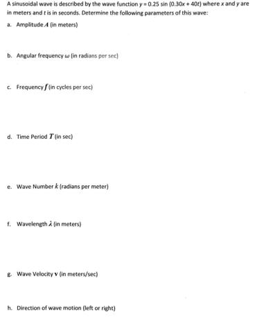 Solved A sinusoidal wave is described by the wave function | Chegg.com
