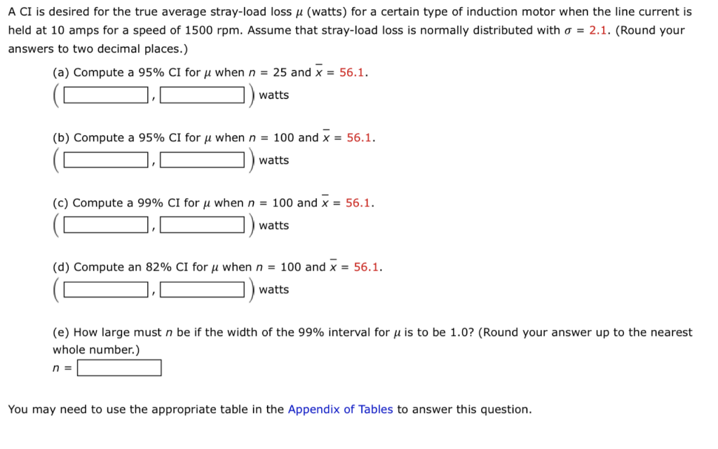 Solved A CI is desired for the true average stray-load loss | Chegg.com