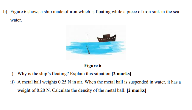 Solved b) Figure 6 shows a ship made of iron which is | Chegg.com