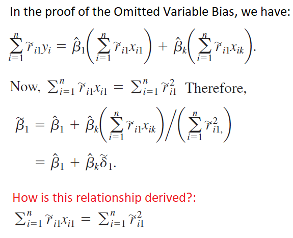 In the proof of the Omitted Variable Bias, we have: | Chegg.com
