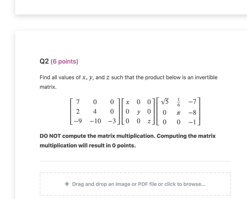 Solved Find all values of x,y, and z such that the product | Chegg.com