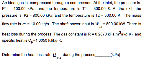Solved An ideal gas is compressed through a compressor. At | Chegg.com