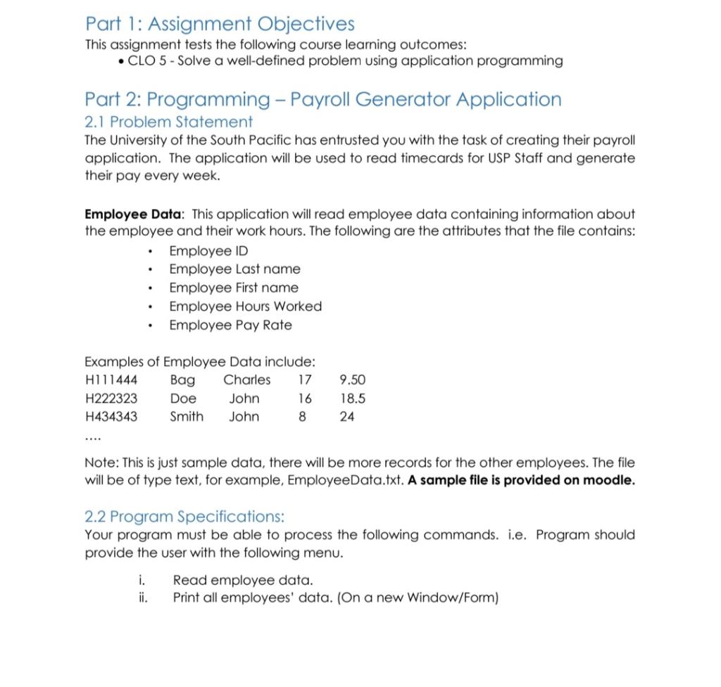Solved Employee Data: This application will read employee | Chegg.com