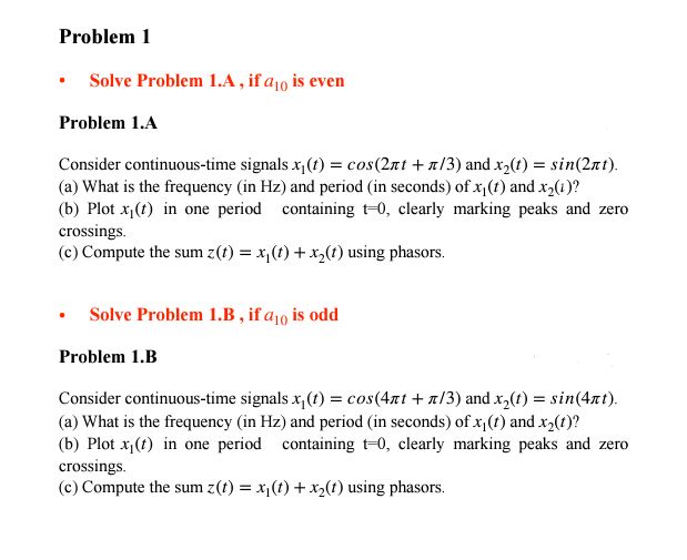 Solved Problem 1.AConsider continuous-time signals | Chegg.com