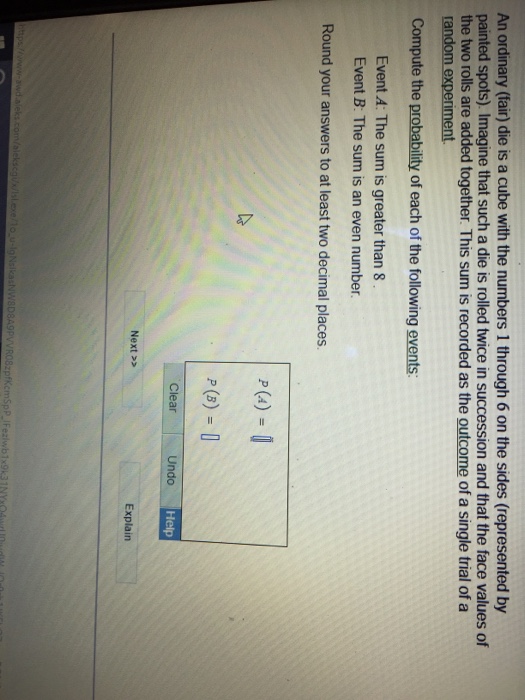 Solved An ordinary (fair) die is a cube with the numbers 1 | Chegg.com
