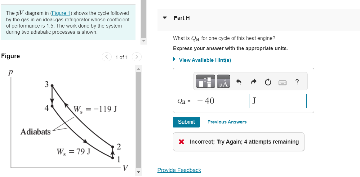 Solved The pV diagram in (Figure 1) shows the cycle followed | Chegg.com