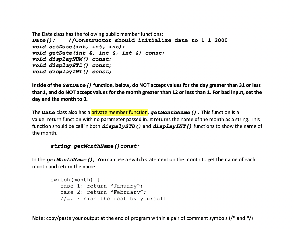 Solved Design A Class Called Date The Class Should Store A