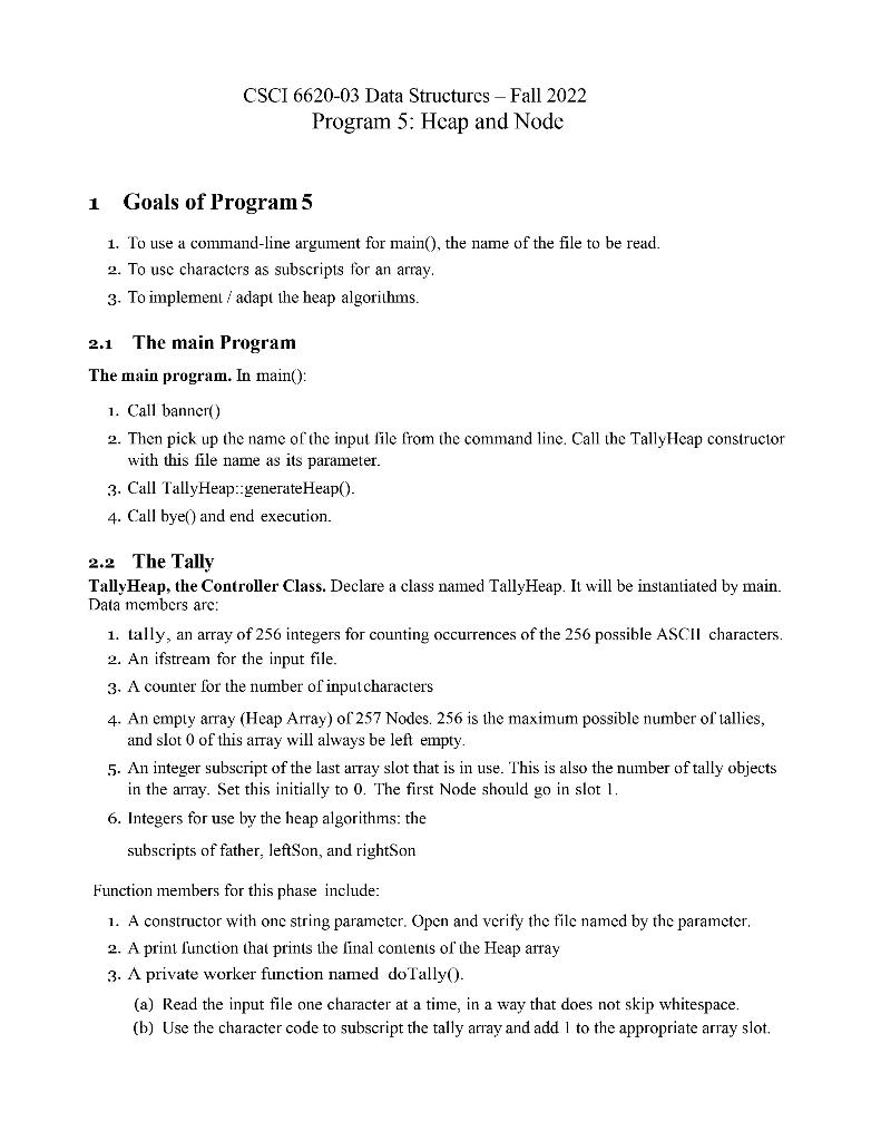Solved CSCI 6620-03 Data Structures - Fall 2022 Program 5: | Chegg.com