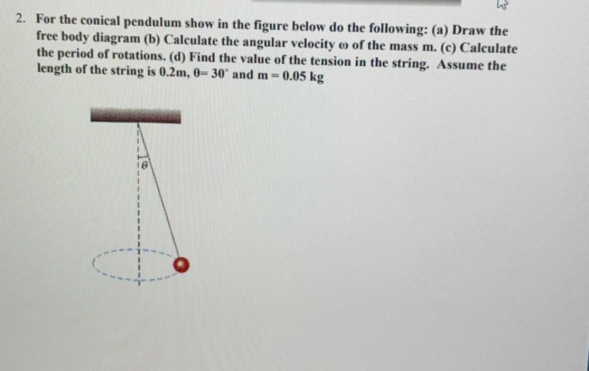 Solved 2. For the conical pendulum show in the figure below | Chegg.com