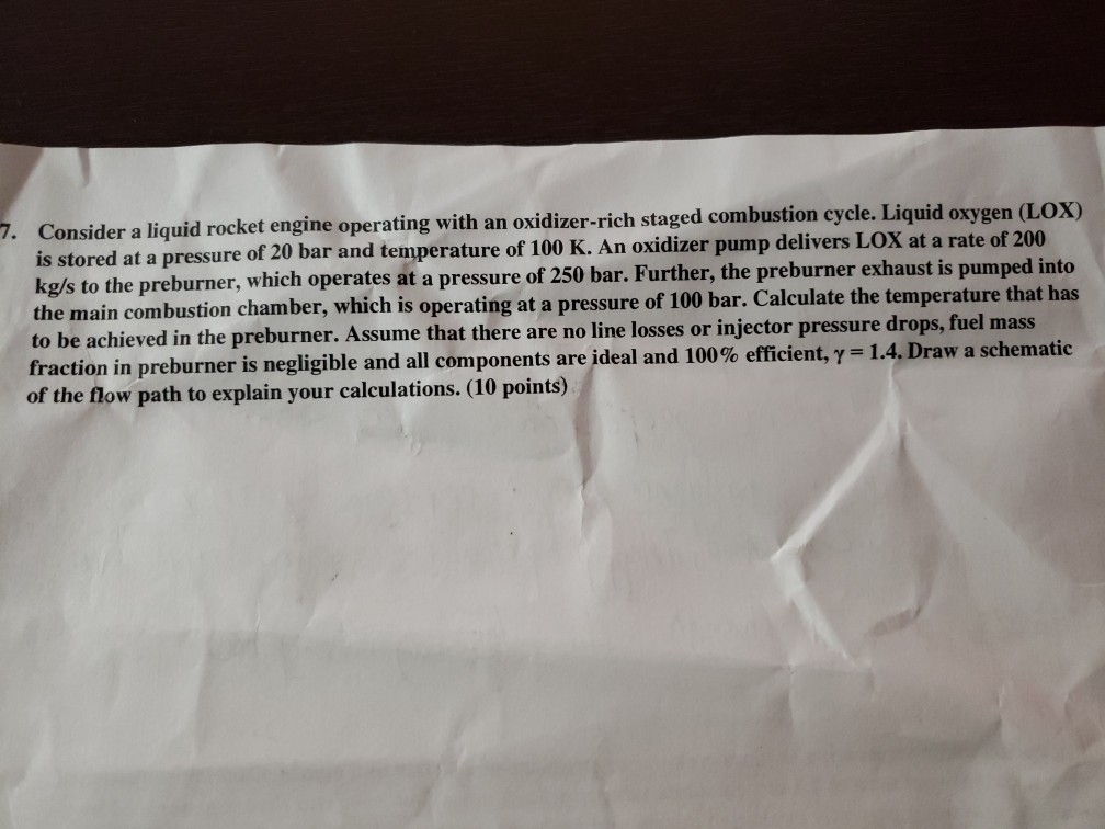 7. Consider a liquid rocket engine operating with an | Chegg.com