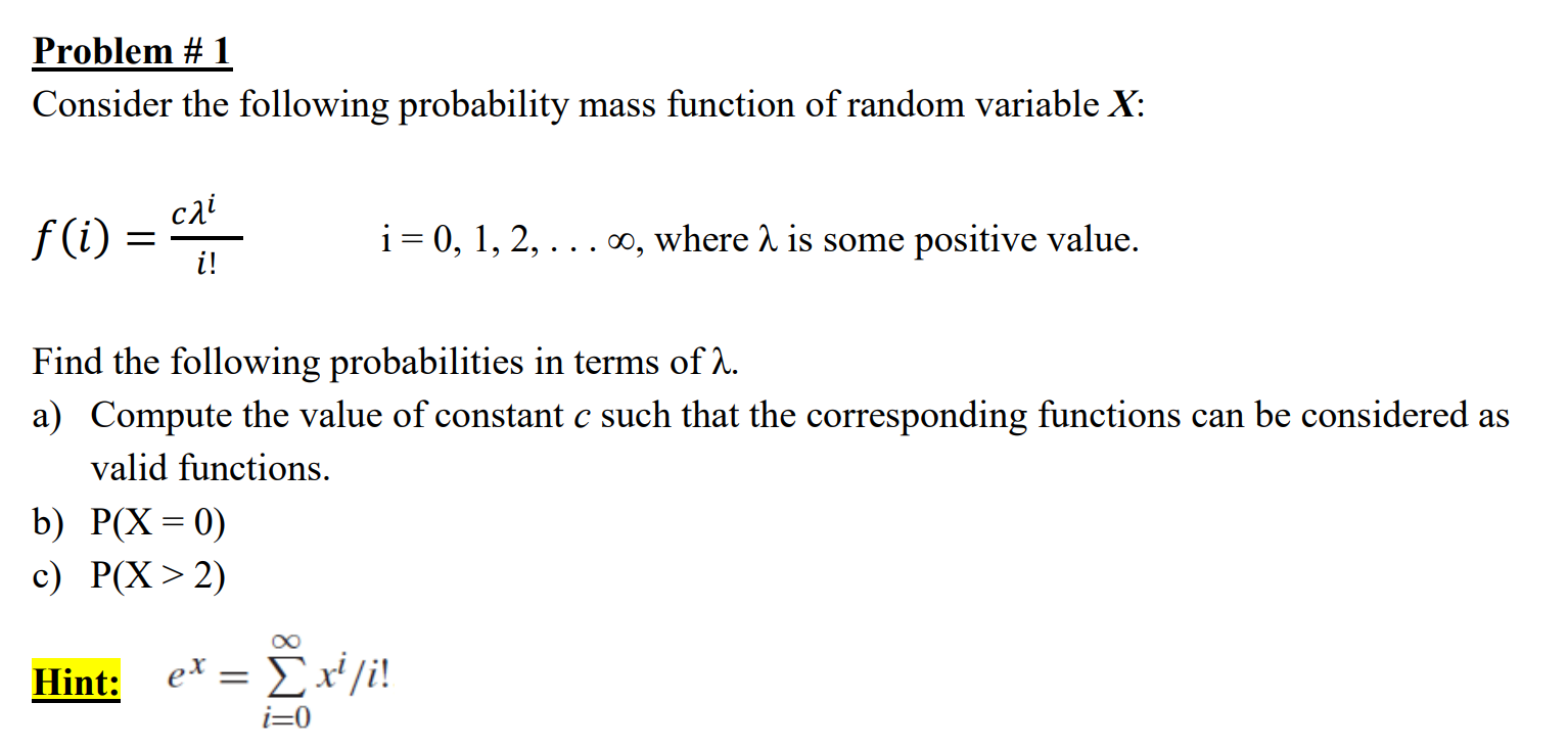 Solved Consider the following probability mass function of | Chegg.com