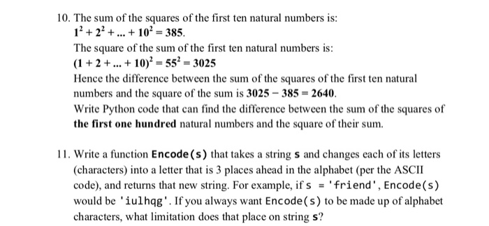 Solved 10. The sum of the squares of the first ten natural | Chegg.com