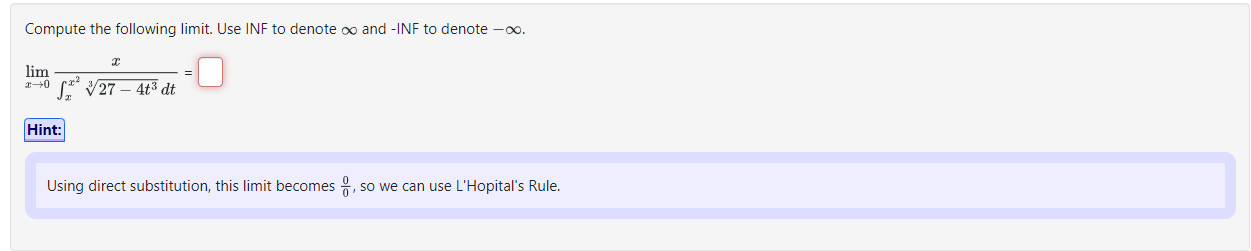 Solved Compute the following limit. ﻿Use INF to denote ∞ | Chegg.com