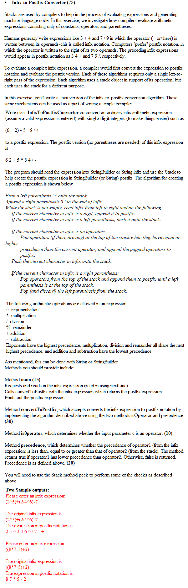 Solved Infix-to-Postfix Converter (75)Stacks are used by | Chegg.com