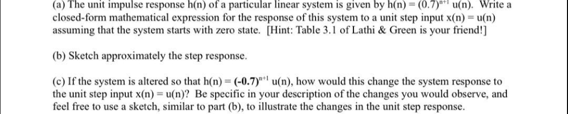 Solved (a) The unit impulse response h(n) of a particular | Chegg.com