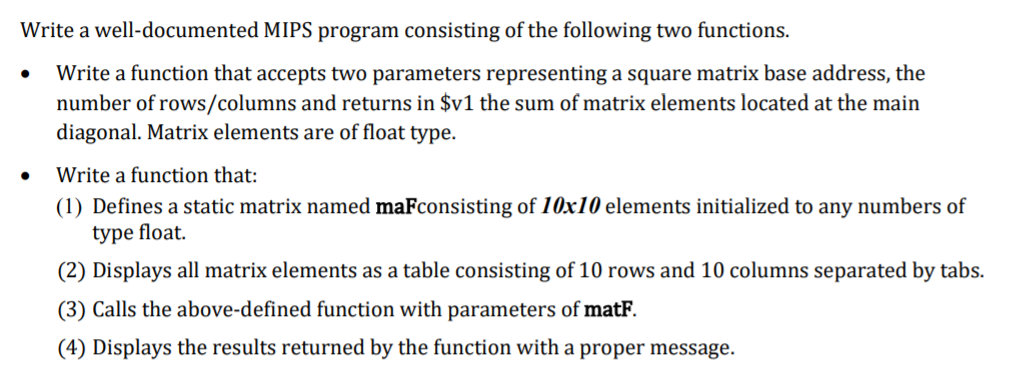 Solved . Write a well-documented MIPS program consisting of | Chegg.com