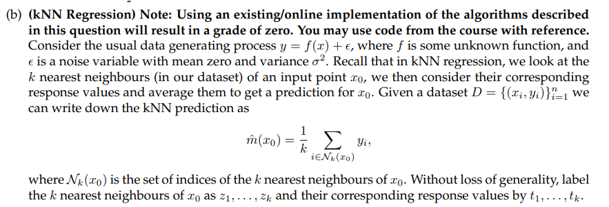 Solved (kNN Regression) Note: Using an existing/online | Chegg.com