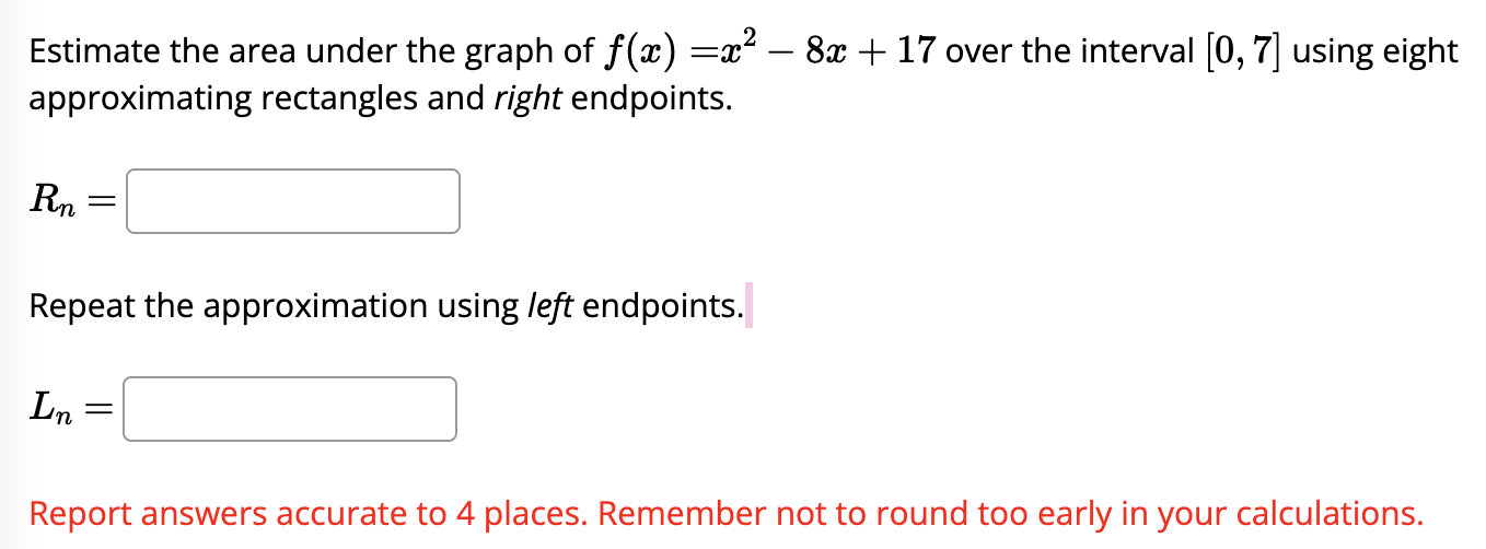 Solved Estimate the area under the graph of \\( f(x)=x^{2}-8 | Chegg.com