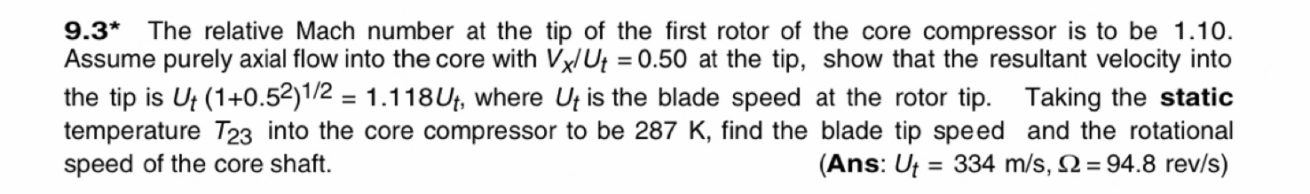 Solved 9.3* The relative Mach number at the tip of the first | Chegg.com