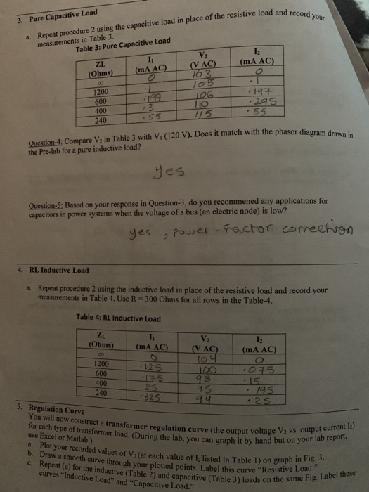 Solved Table 1: Pure Resistive load ZL V2 1200 600 400 -125 | Chegg.com