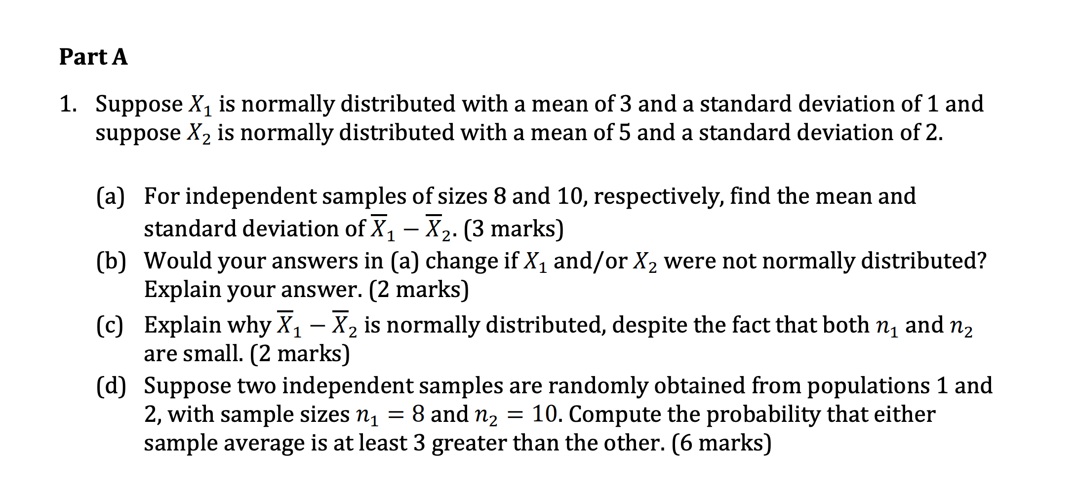 Solved Part A a 1. Suppose X1 is normally distributed with a | Chegg.com