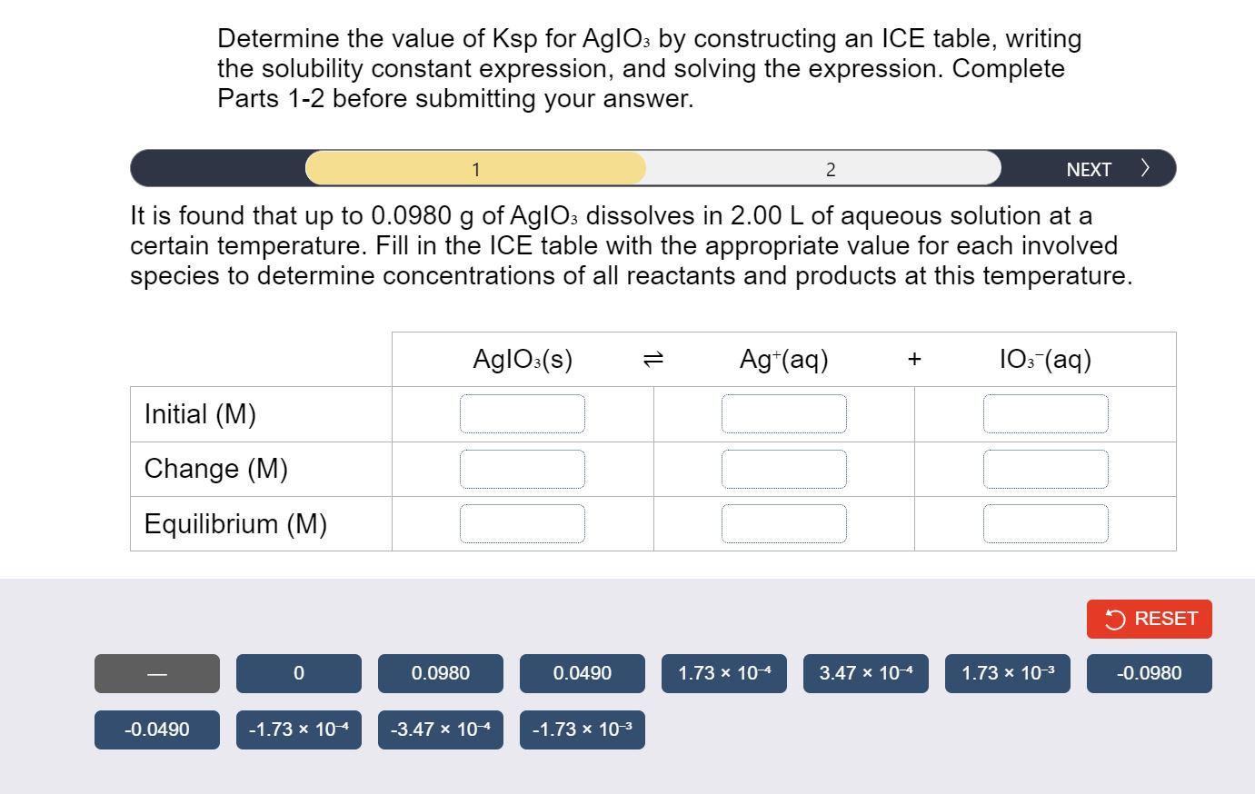 Solved Determine the value of Ksp for AgIO3 by constructing | Chegg.com