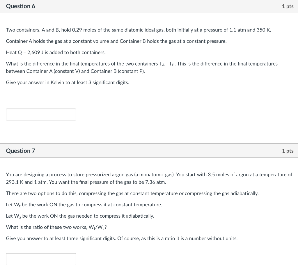 Solved Two containers, A and B, hold 0.29 moles of the same | Chegg.com