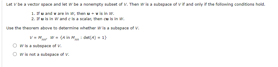 Solved Let V be a vector space and let W be a nonempty | Chegg.com