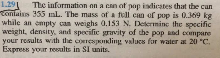 Solved 1.29 The information on a can of pop indicates that | Chegg.com