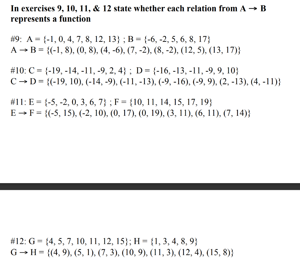 Solved In exercises 9,10,11,&12 state whether each relation | Chegg.com