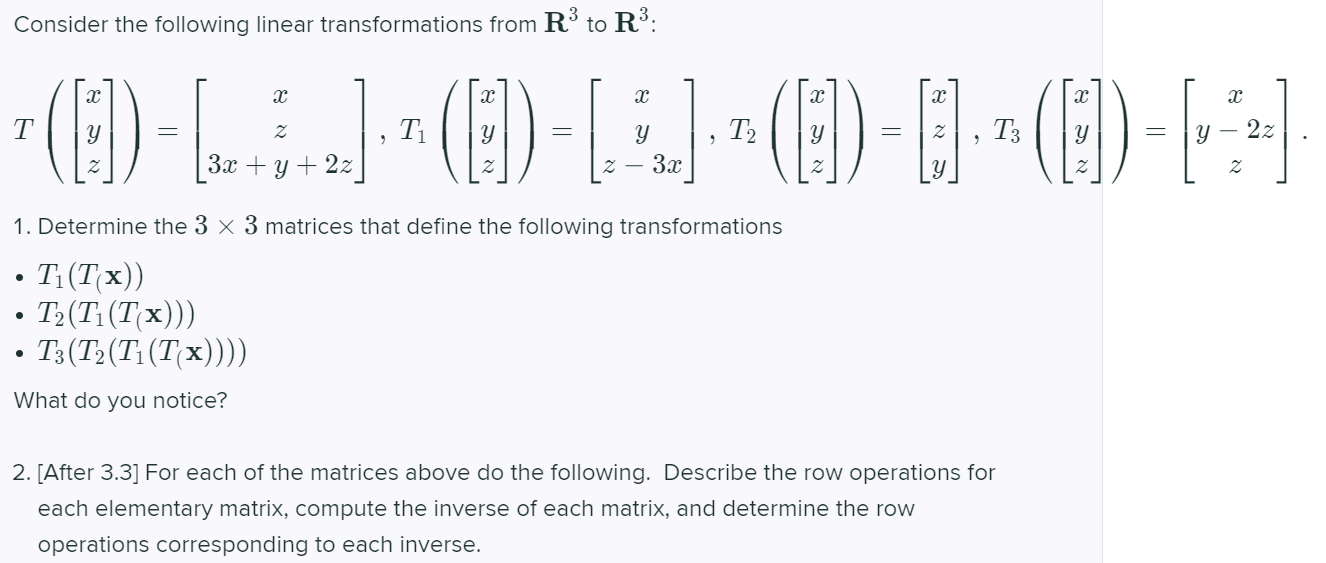 Solved Consider the following linear transformations from | Chegg.com
