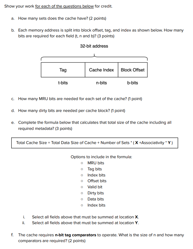 Solved Question 3. Cache Calculation (12 points) Andrej is | Chegg.com
