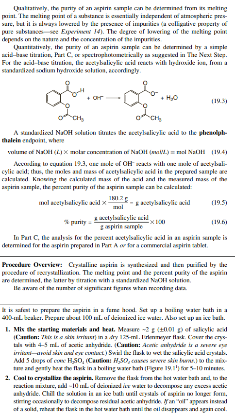 Solved Pure aspirin, chemically called acetylsalicylic acid, | Chegg.com