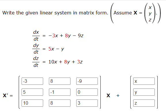 Solved Write the given linear system in matrix form. ( | Chegg.com