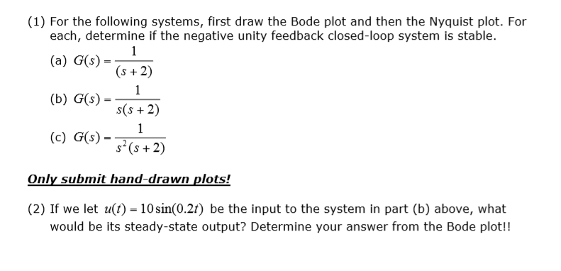 Solved (1) For the following systems, first draw the Bode | Chegg.com