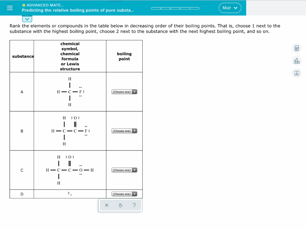 Solved O ADVANCED MATE... Predicting the relative boiling | Chegg.com