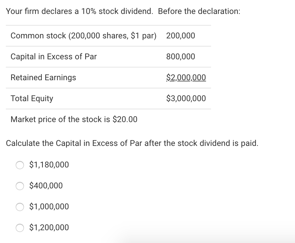 Solved Your firm declares a 10% stock dividend. Before the | Chegg.com