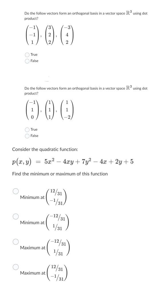 Solved Do the follow vectors form an orthogonal basis in a | Chegg.com