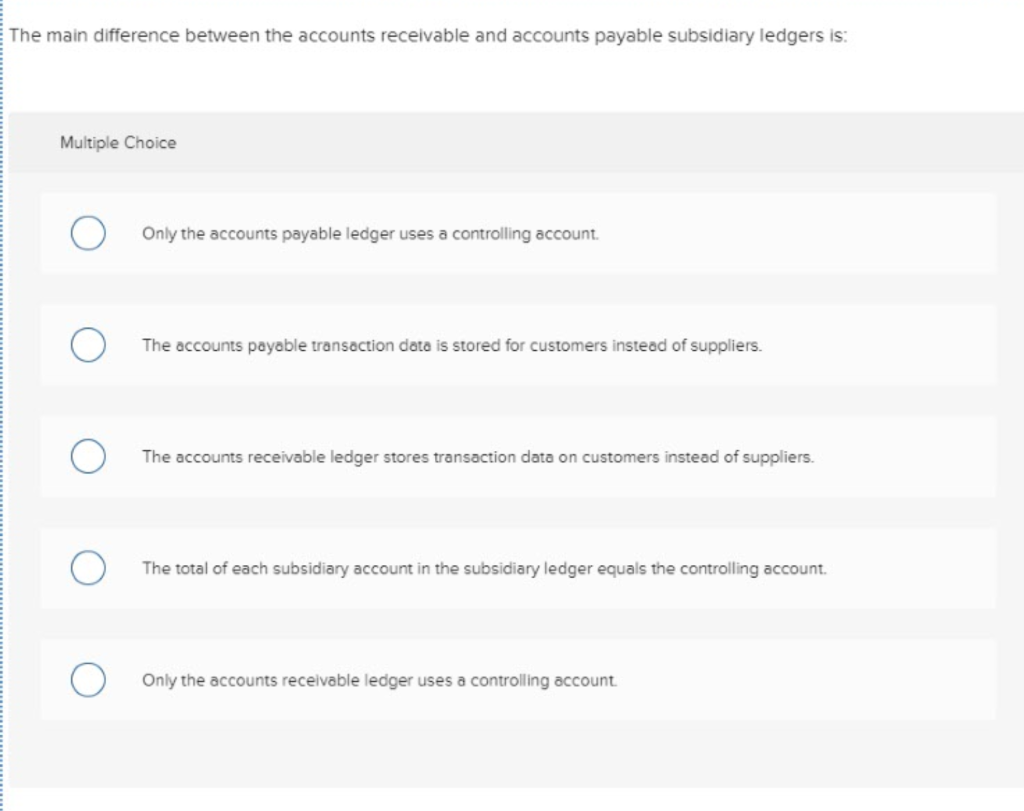 Solved The main difference between the accounts receivable | Chegg.com